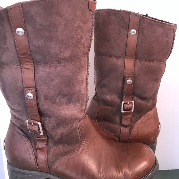 UGG | Shoes | Ugg Brown Leather Combat Boots | Poshmark